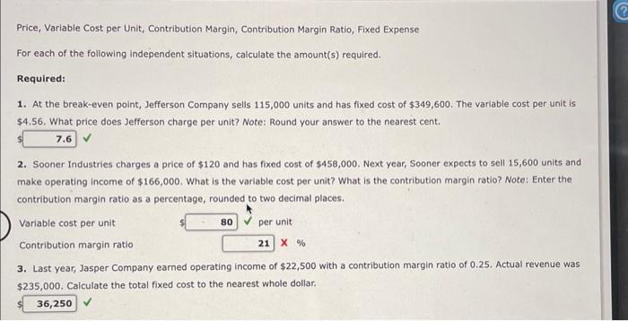 Solved Price, Variable Cost per Unit, Contribution Margin, | Chegg.com