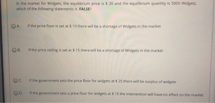 Solved In the market for Widgets, the equilibrium price is $ | Chegg.com
