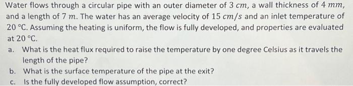 Solved Water flows through a circular pipe with an outer | Chegg.com