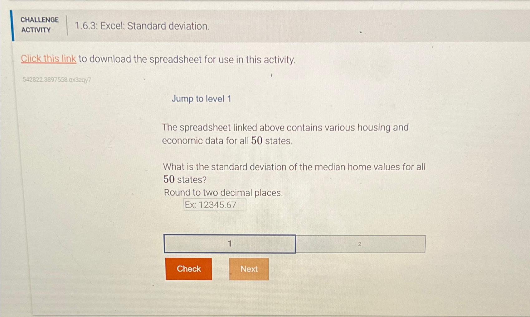 CHALLENGEACTIVITY1.6.3: Excel: Standard | Chegg.com