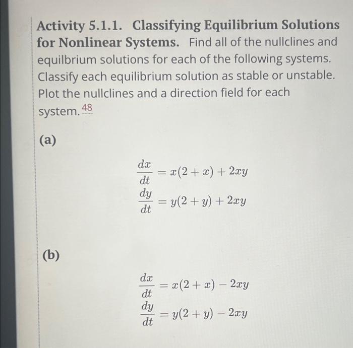 Solved Activity 5.1.1. Classifying Equilibrium Solutions for | Chegg.com