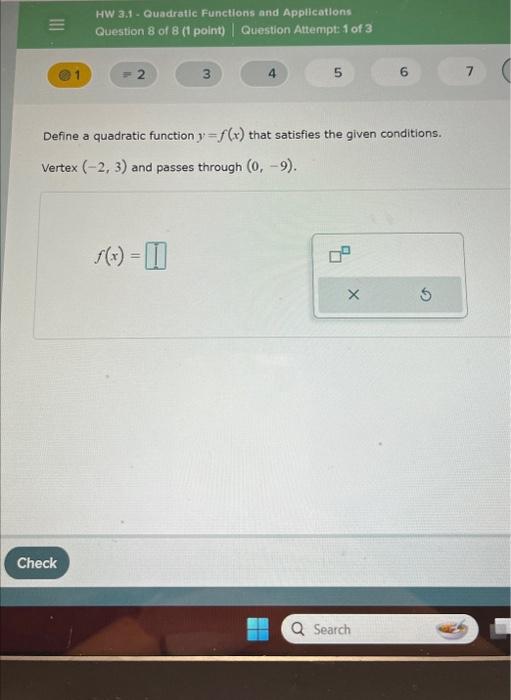 Solved Define a quadratic function y=f(x) that satisfies the | Chegg.com