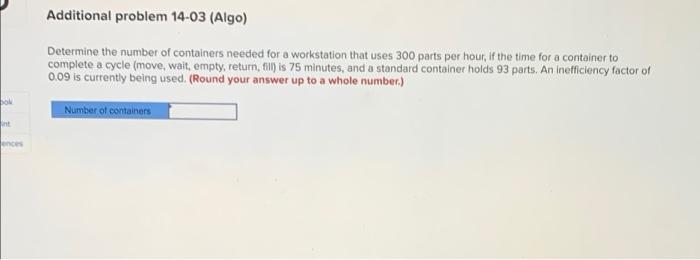 Solved Additional problem 14-03 (Algo) Determine the number | Chegg.com
