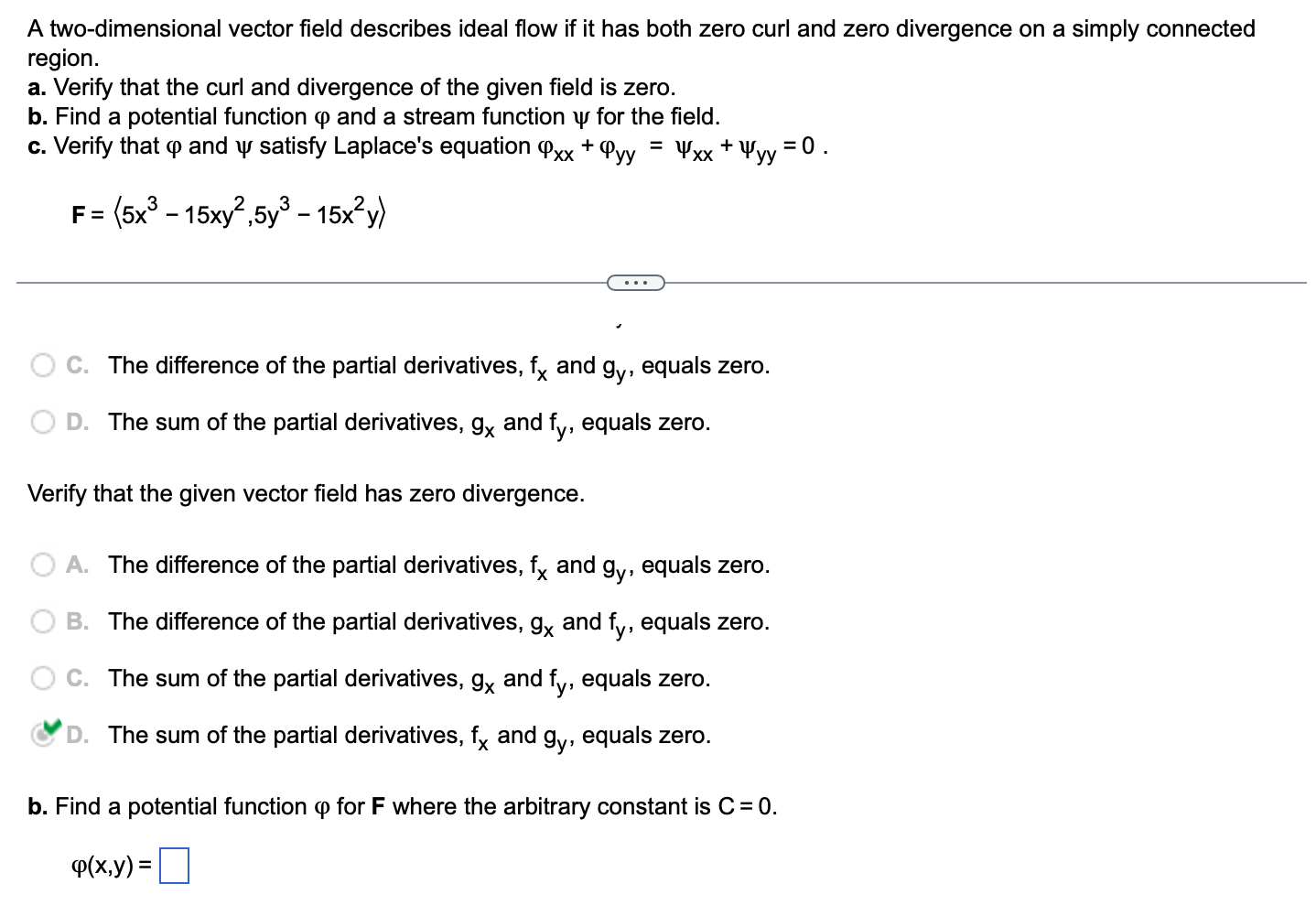 Solved A two-dimensional vector field describes ideal flow | Chegg.com