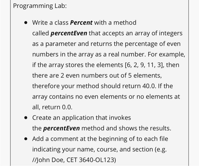 Solved Programming Lab: • Write a class Percent with a | Chegg.com