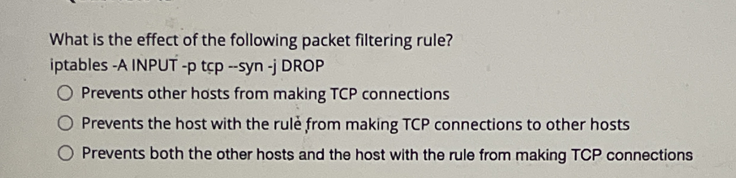 Solved What is the effect of the following packet filtering | Chegg.com