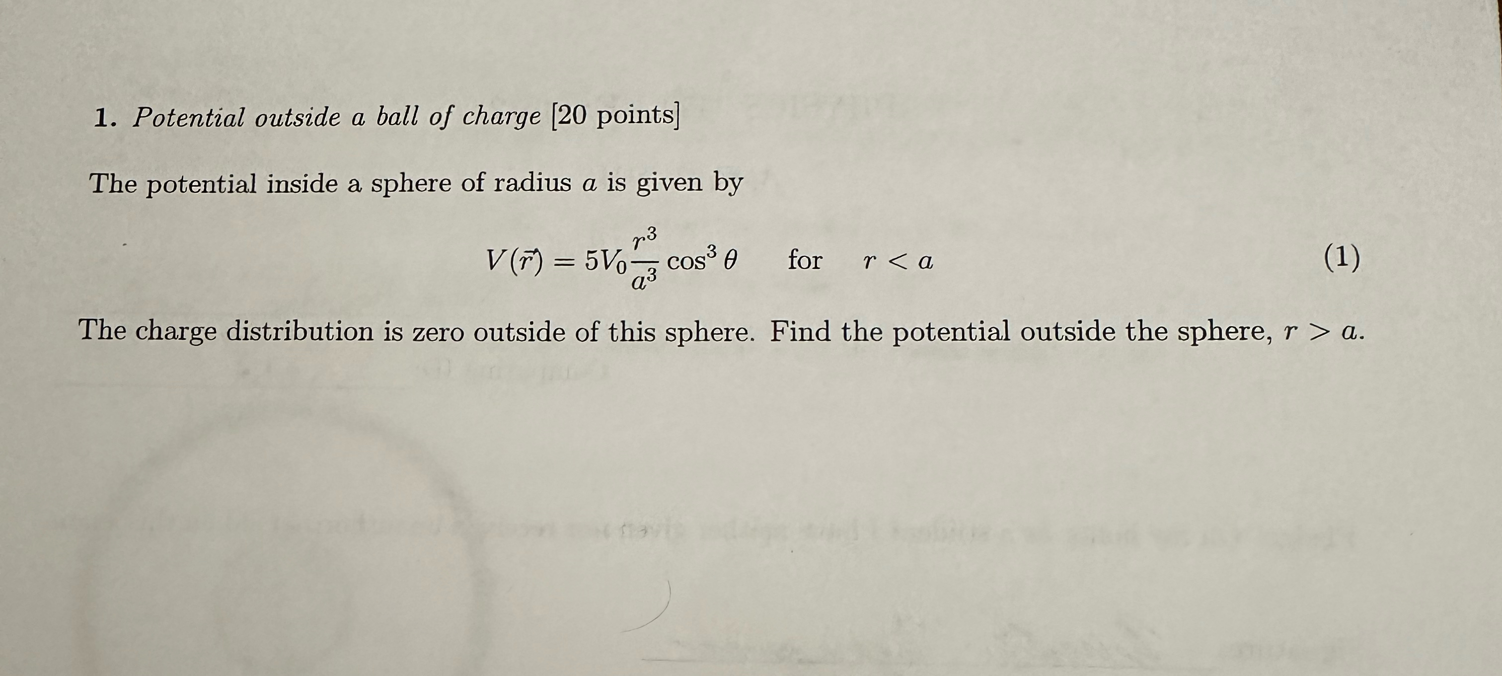 Solved Potential outside a ball of charge [20 ﻿points]The | Chegg.com
