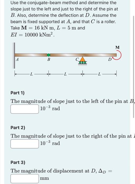 Solved Use the conjugate-beam method and determine the slope | Chegg.com