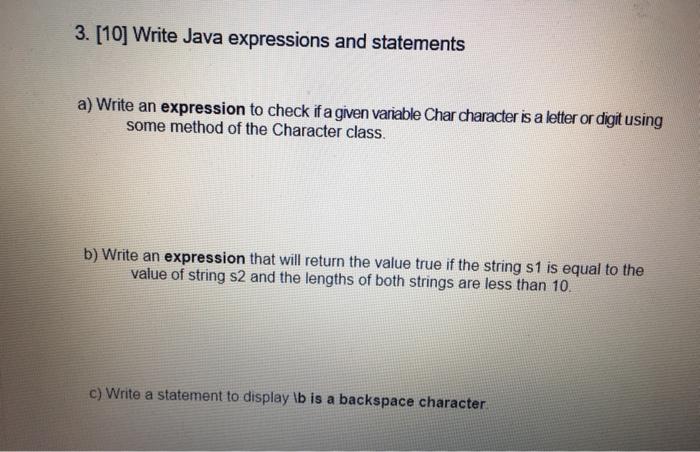 Solved 3. [10] Write Java expressions and statements a) | Chegg.com