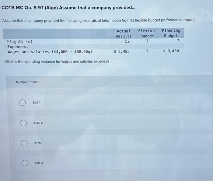 Solved COTB MC Qu. 9.97 (Algo) Assume that a company | Chegg.com