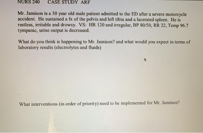 Solved NURS 240 CASE STUDY ARF Mr. Jamison is a 30 year old | Chegg.com