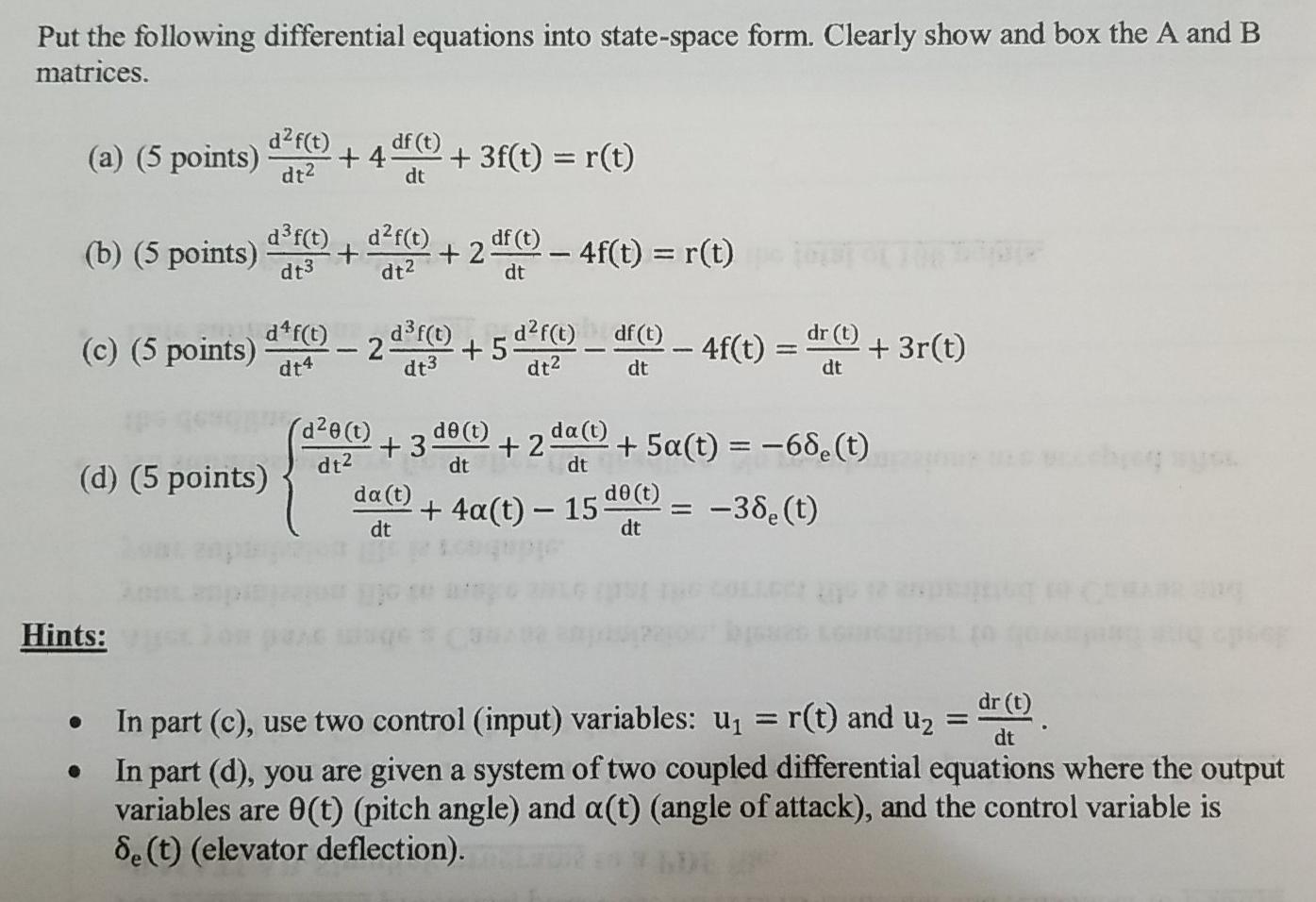 Solved Put the following differential equations into | Chegg.com