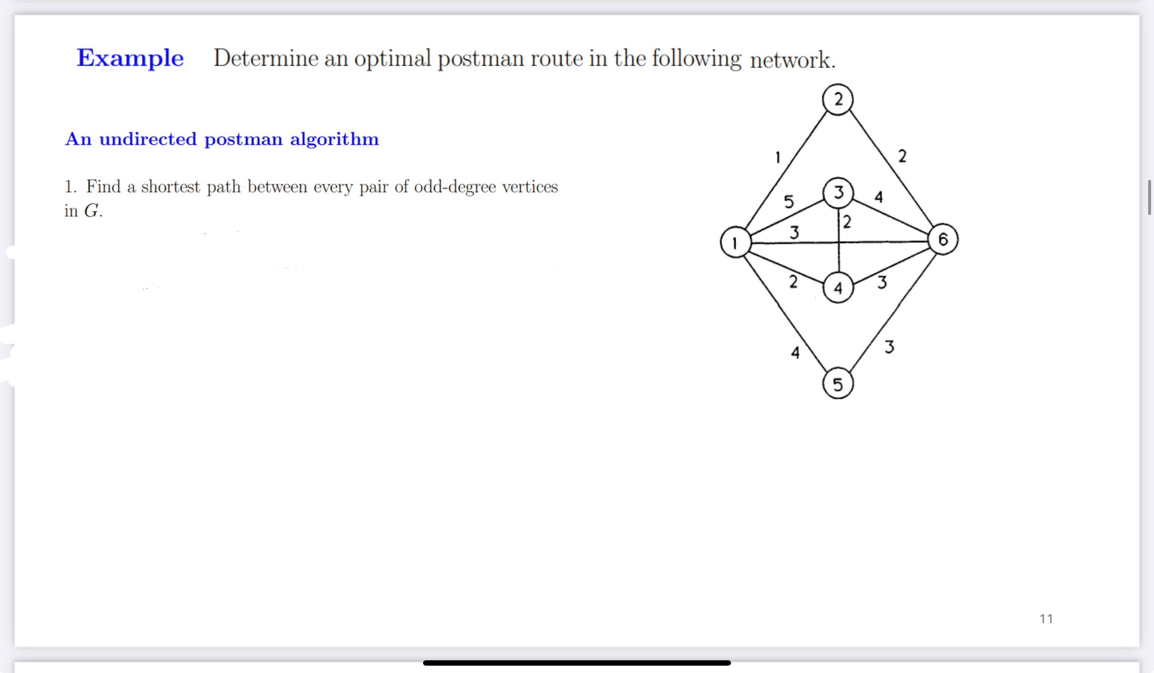 Solved Example Determine an optimal postman route in the | Chegg.com