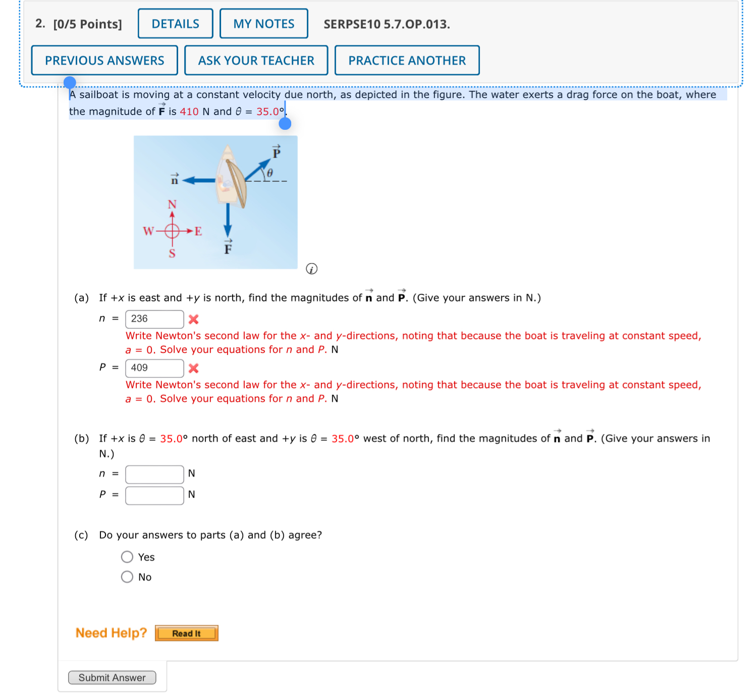 Solved Points]SERPSE10 5.7.OP.013.A sailboat is moving at a | Chegg.com