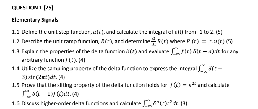 Solved QUESTION 1 [25]Elementary Signals1.1 ﻿Define the unit | Chegg.com