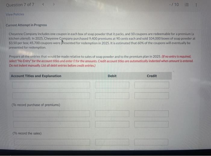 Solved Current Attempt in Progress Cheyenne Company includes | Chegg.com