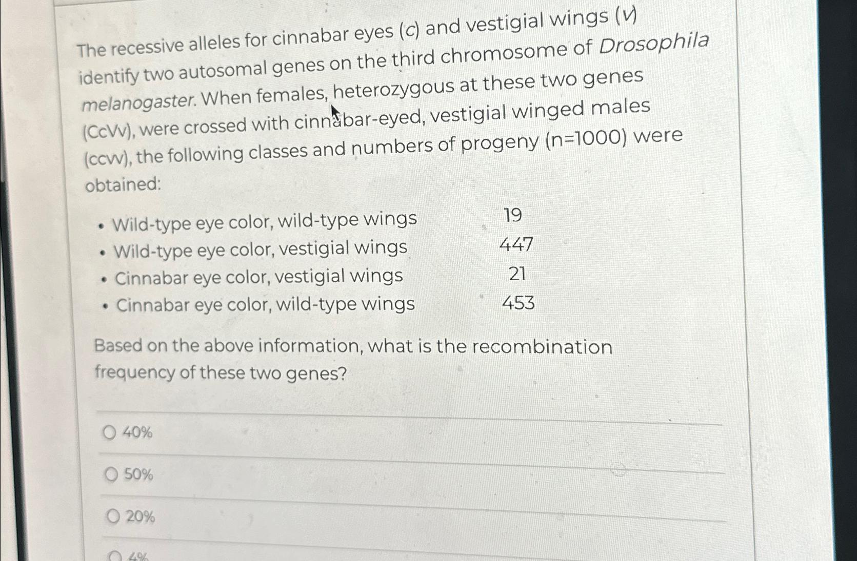 Solved The recessive alleles for cinnabar eyes (c) ﻿and | Chegg.com