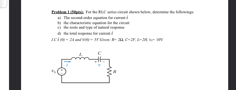 Solved Write out step by step Problem 1(50pts): For the RLC | Chegg.com Solved Write out step by step Problem 1(50pts): For the RLC | Chegg.com