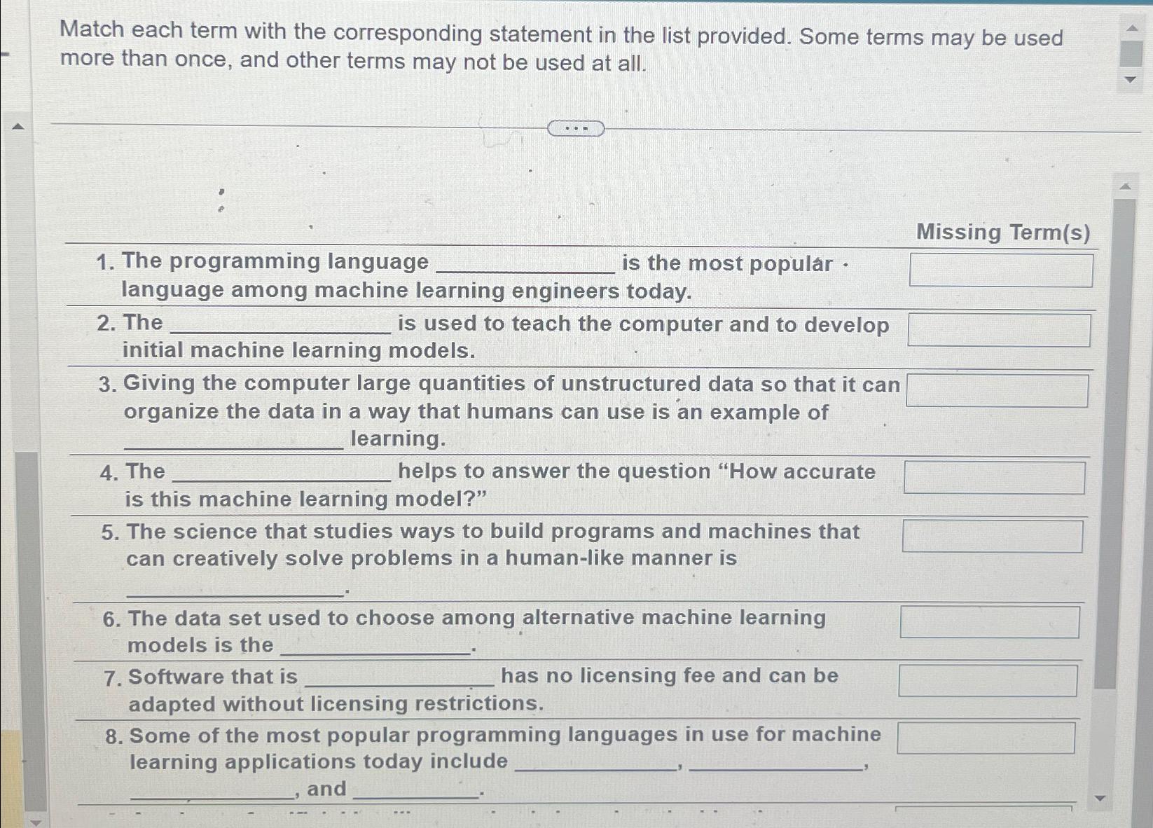 Solved Match each term with the corresponding statement in | Chegg.com