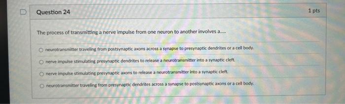 Solved Question 24 1 pts The process of transmitting a nerve | Chegg.com