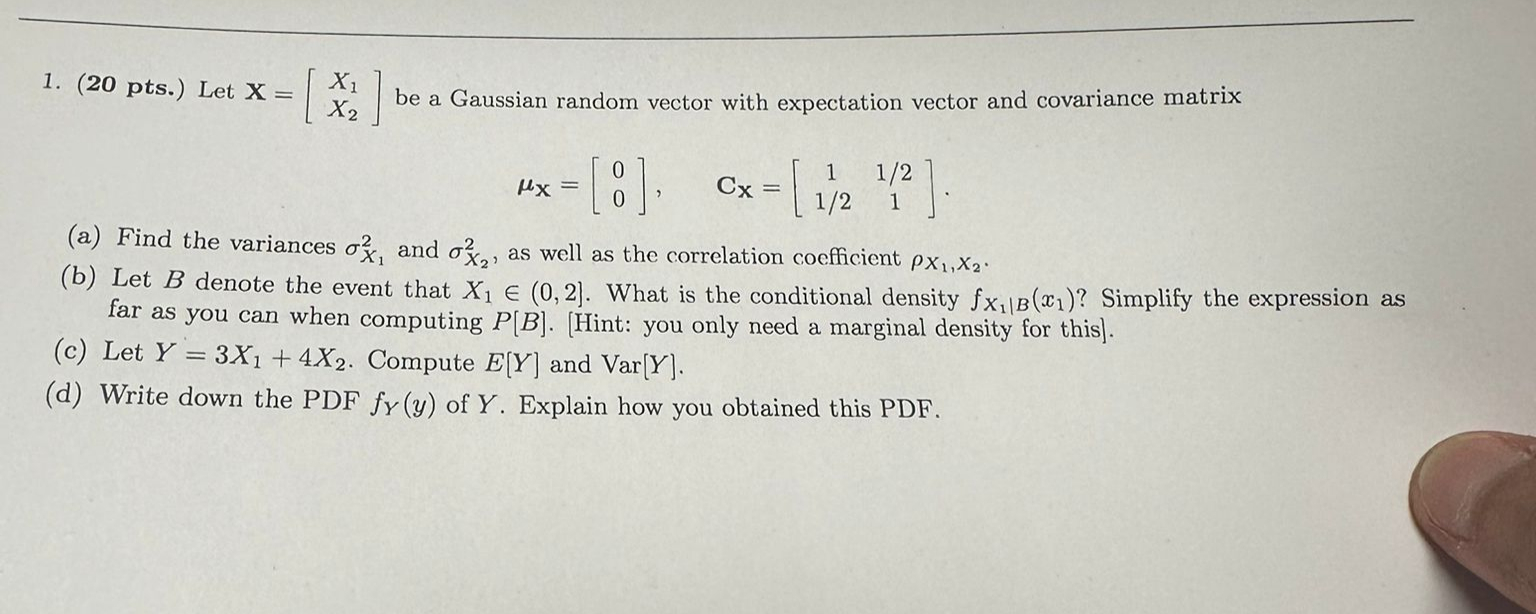 Solved (20 ﻿pts.) ﻿Let x=[x1x2] ﻿be a Gaussian random vector | Chegg.com