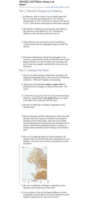 Solved Shorelines and Climate Change Lab Repert Part 1; | Chegg.com