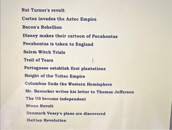 Nat Turner's revolt Cortez invades the Aztec Empire | Chegg.com