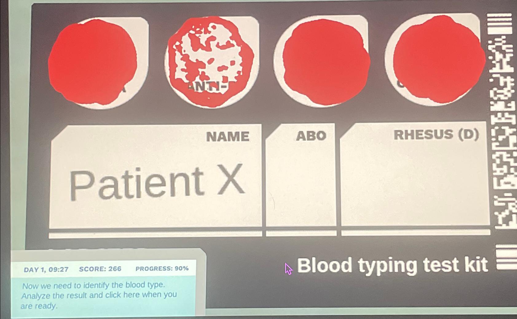 Solved DAY 1, 09:27 ﻿SCORE: 266 ﻿PROGRESS: 90%Blood typing | Chegg.com