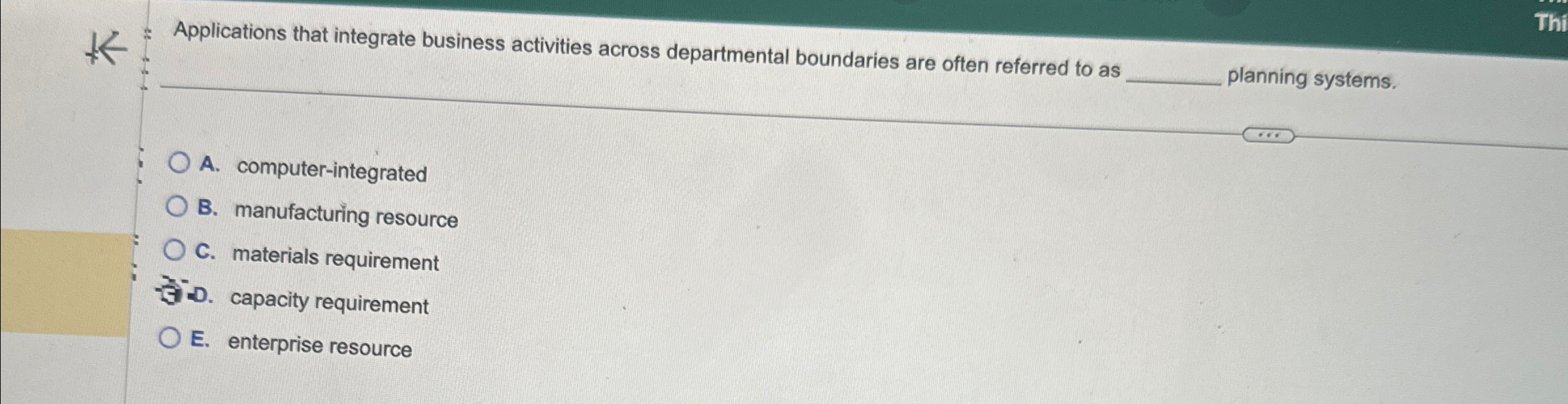 Solved Applications that integrate business activities | Chegg.com