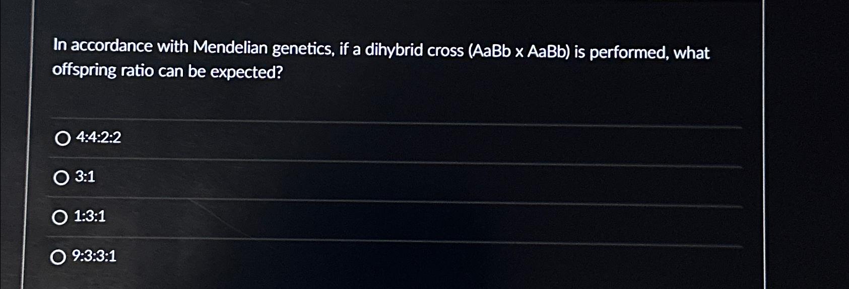 Solved In accordance with Mendelian genetics, if a dihybrid | Chegg.com