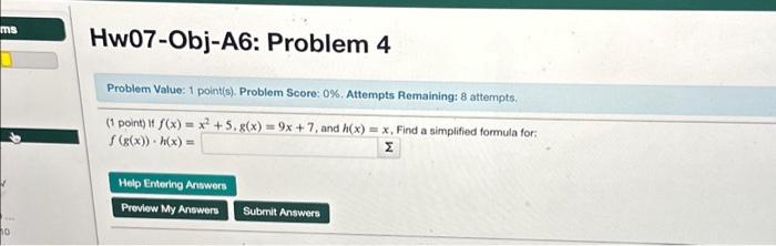Solved ms 10 Hw07-Obj-A6: Problem 4 Problem Value: 1 | Chegg.com