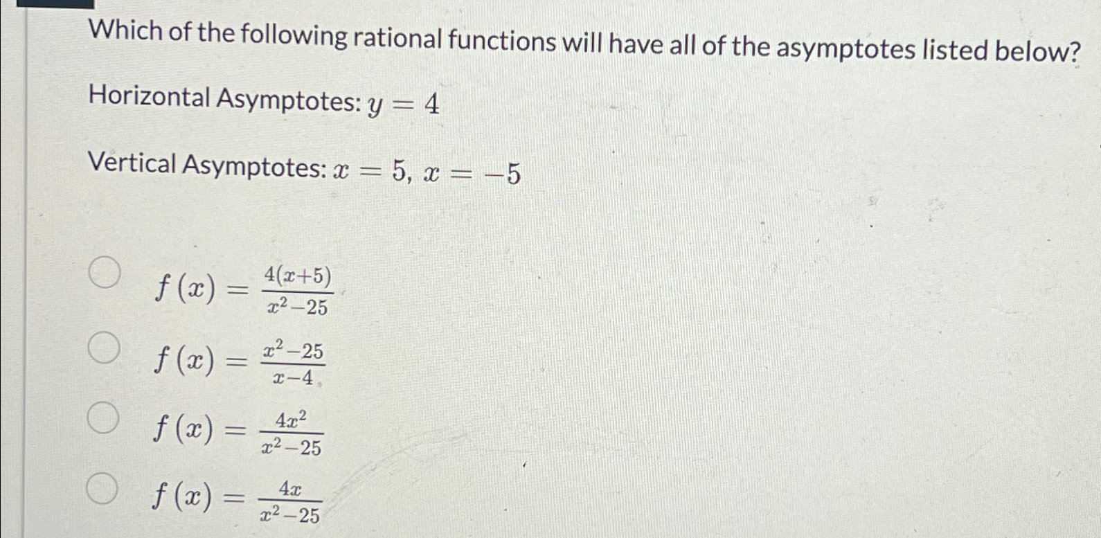 Solved Which of the following rational functions will have | Chegg.com