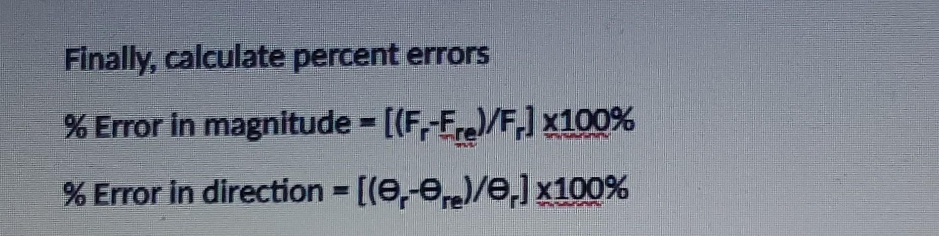 Solved Finally, calculate percent errors % Error in | Chegg.com