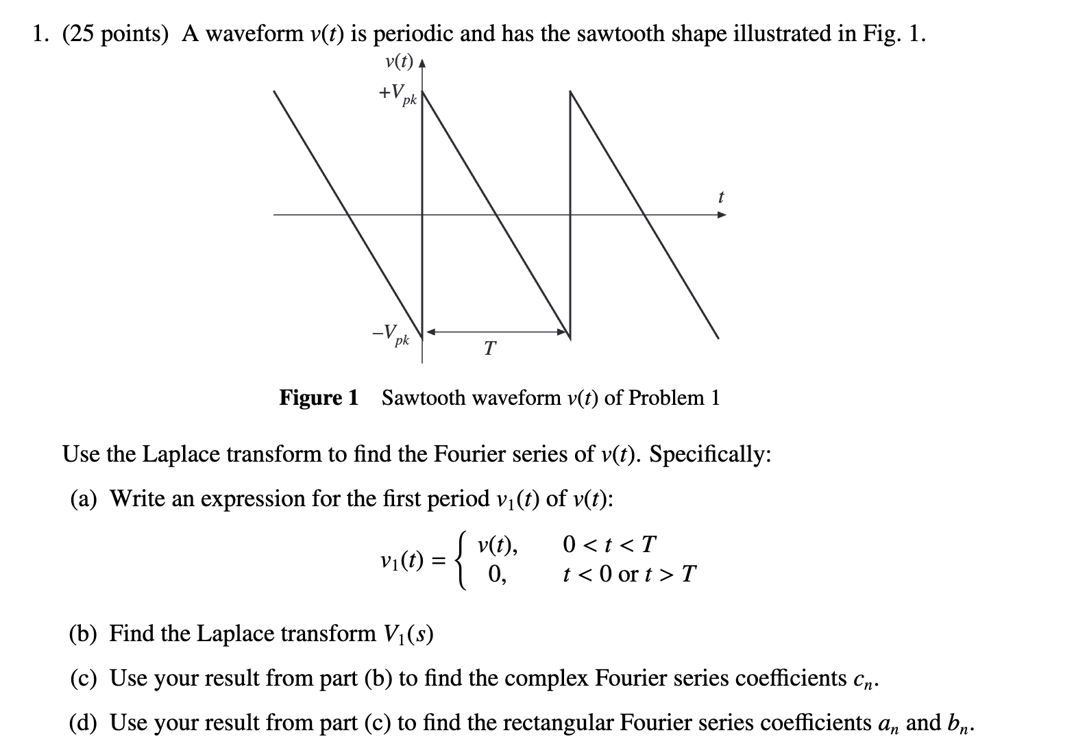 Solved (25 ﻿points) ﻿A waveform v(t) is ﻿periodic and has | Chegg.com