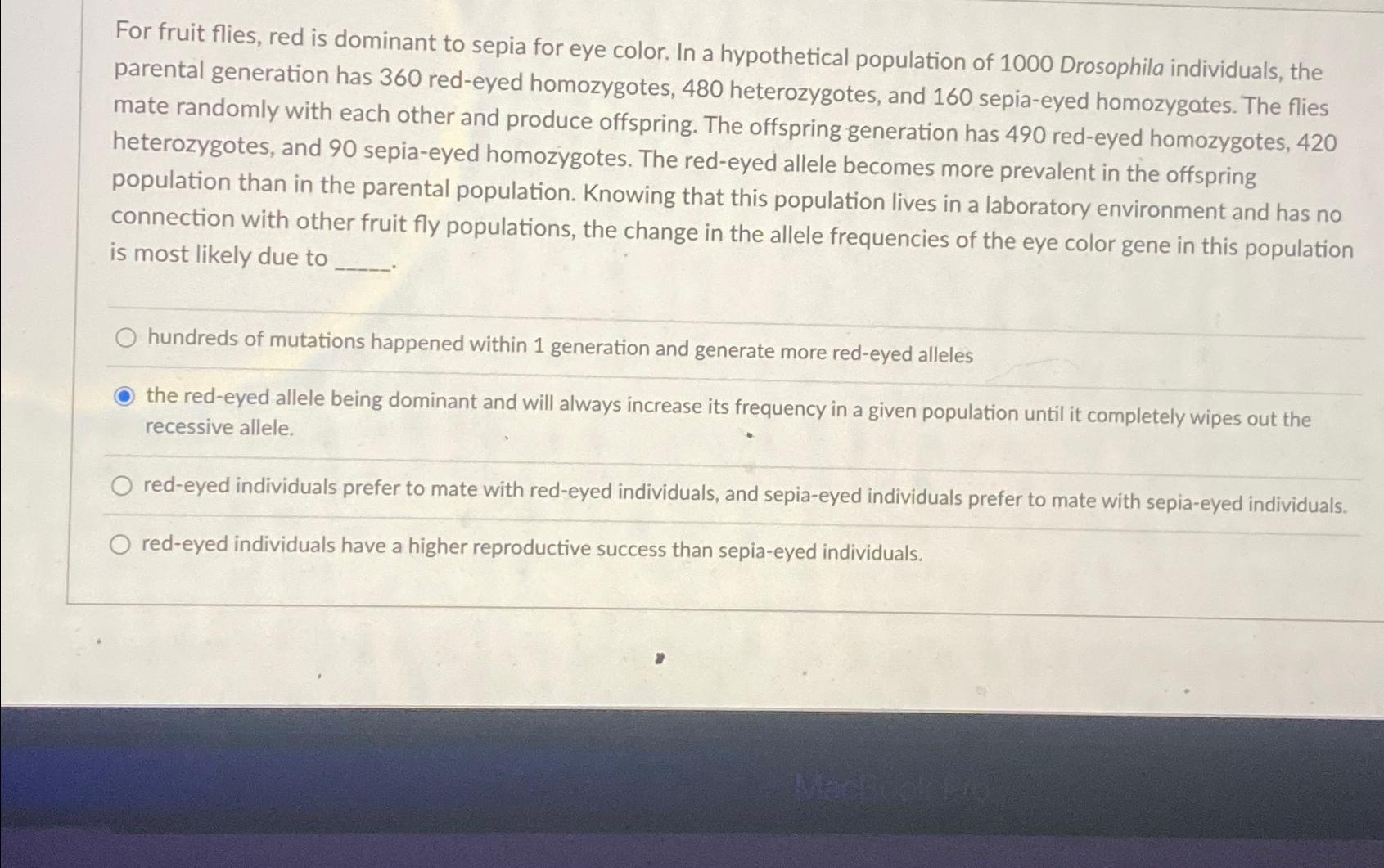 Solved For fruit flies, red is dominant to sepia for eye | Chegg.com
