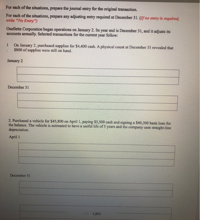 Solved For each of the situations, prepare the journal entry | Chegg.com