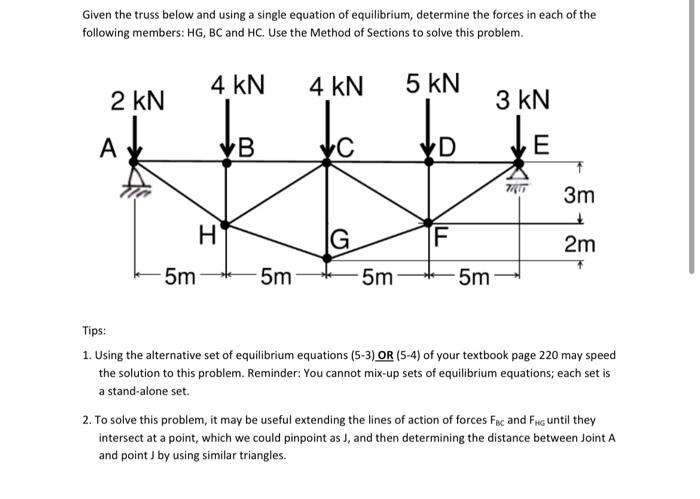Solved Given the truss below and using a single equation of | Chegg.com