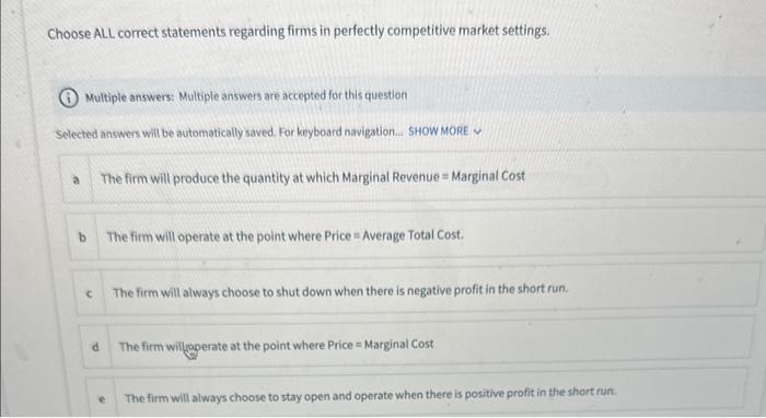 Solved Choose ALL correct statements regarding firms in | Chegg.com