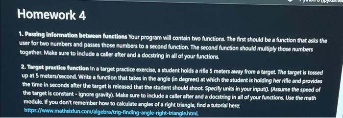 Solved Homework 4 1. passing information between functions. | Chegg.com
