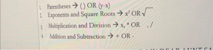 Solved 1. Parentheses →() OR (y−x) 2 Exponents and Square | Chegg.com