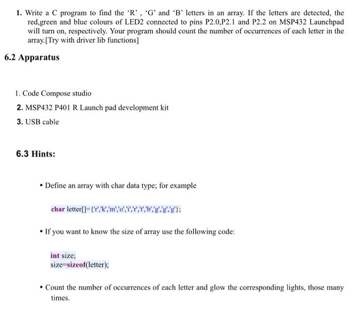 Solved 1. Write a C program to find the ' R ', ' G ' and ' B | Chegg.com