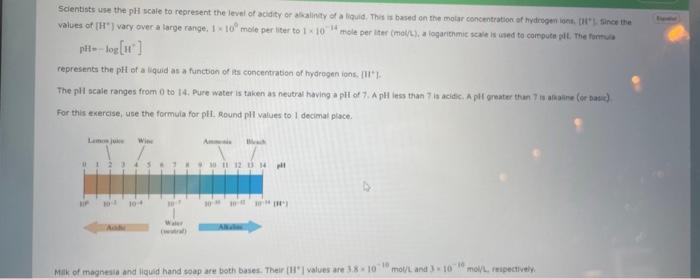 Solved Scientists use the pHi scale to rearesent the level | Chegg.com