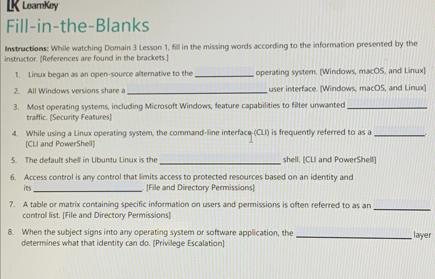 Solved L LeamKeyFill-in-the-BlanksInstructions: While | Chegg.com
