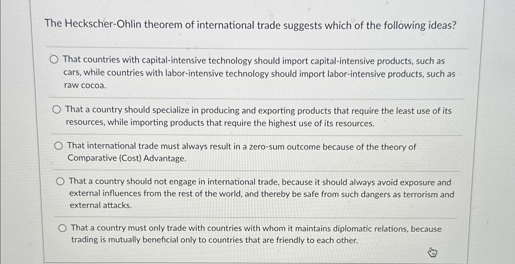 Solved The Heckscher-Ohlin theorem of international trade | Chegg.com