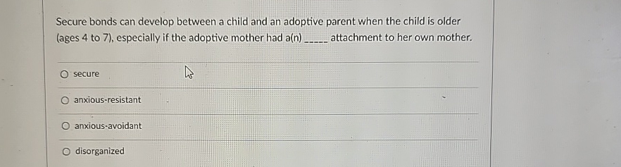 Solved Secure bonds can develop between a child and an | Chegg.com