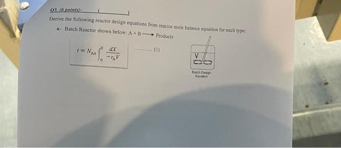Solved Derive the following reactor design equations from | Chegg.com
