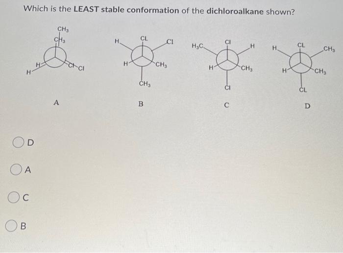 Solved Which is the LEAST stable conformation of the | Chegg.com