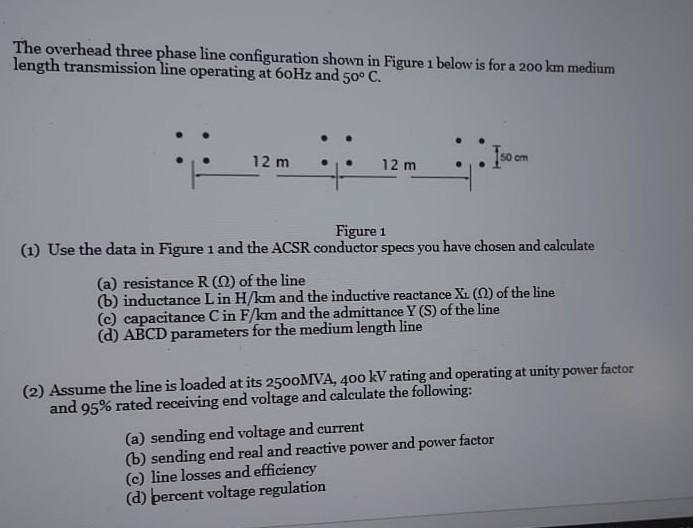 [Solved]: The overhead three phase line configurat