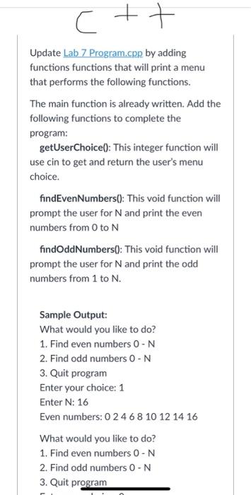 Solved ctt Update Lab 7 Program.cpp by adding functions | Chegg.com