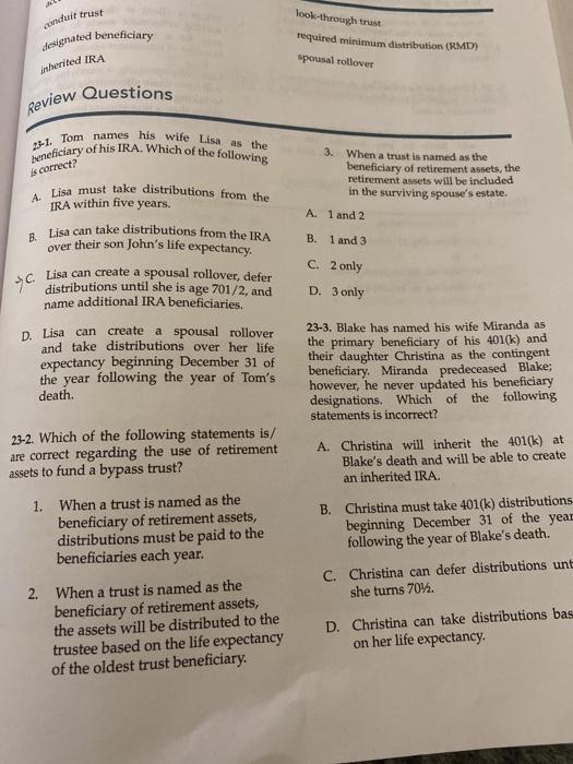 Solved look-through trust conduit trust designated | Chegg.com